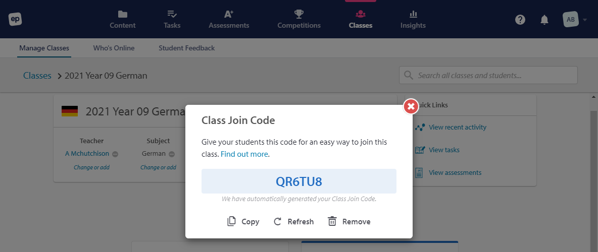 How do I create access codes for my classes? - Education Perfect ...