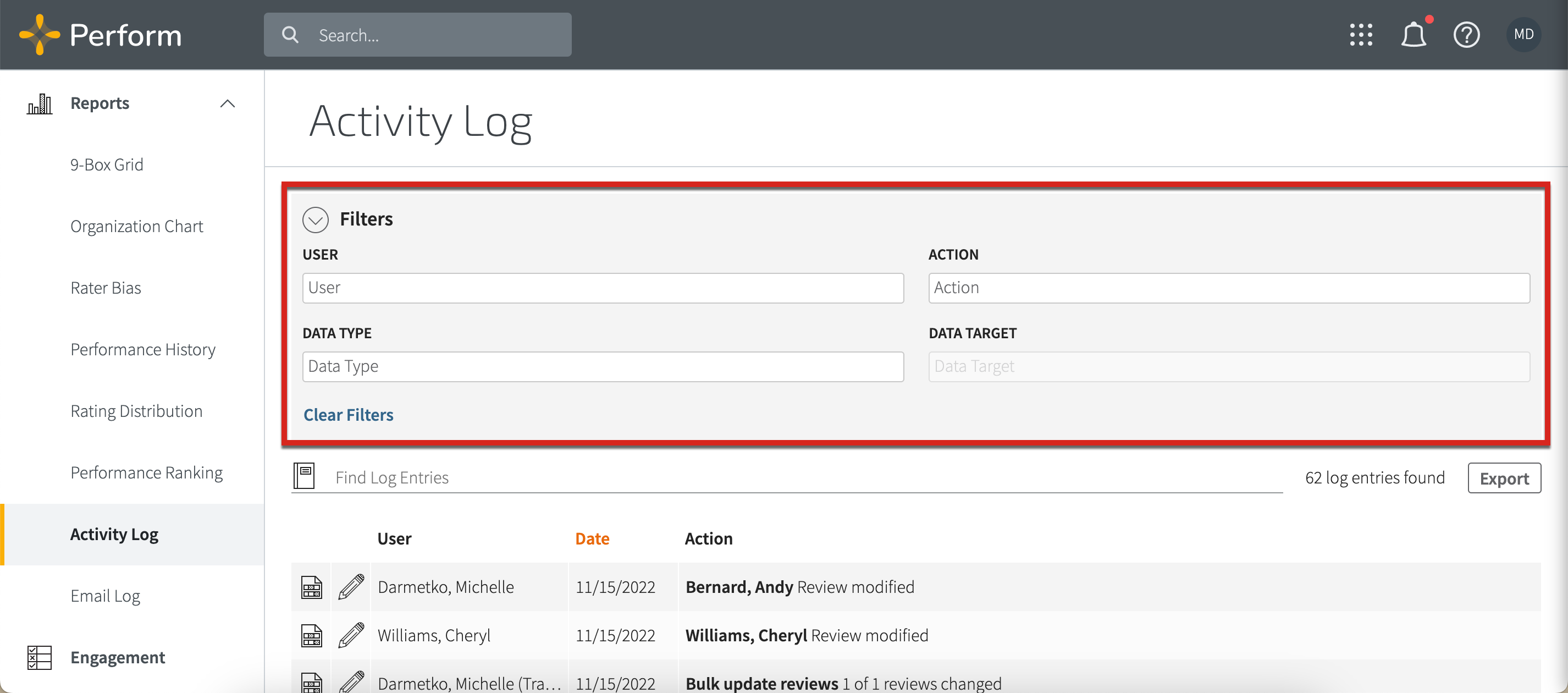 Trakstar Perform Activity Log Trakstar Perform