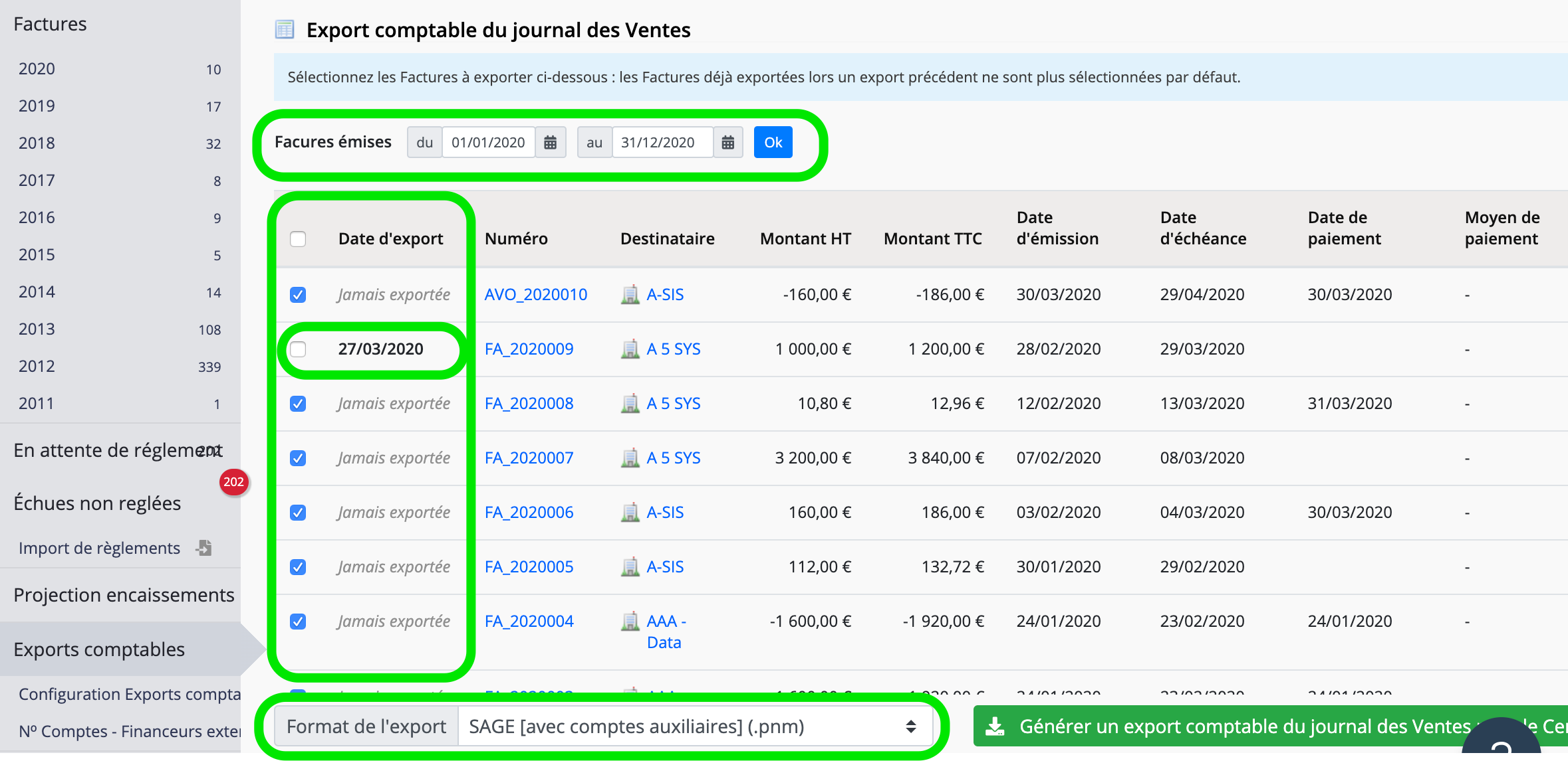 Exports comptables - Dendreo FAQ