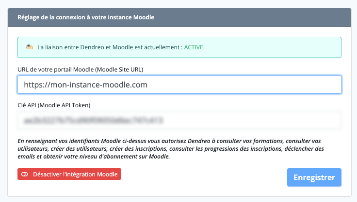 Configurer l'intégration avec Moodle - Dendreo FAQ Configurer l'intégration avec Moodle - Dendreo FAQ