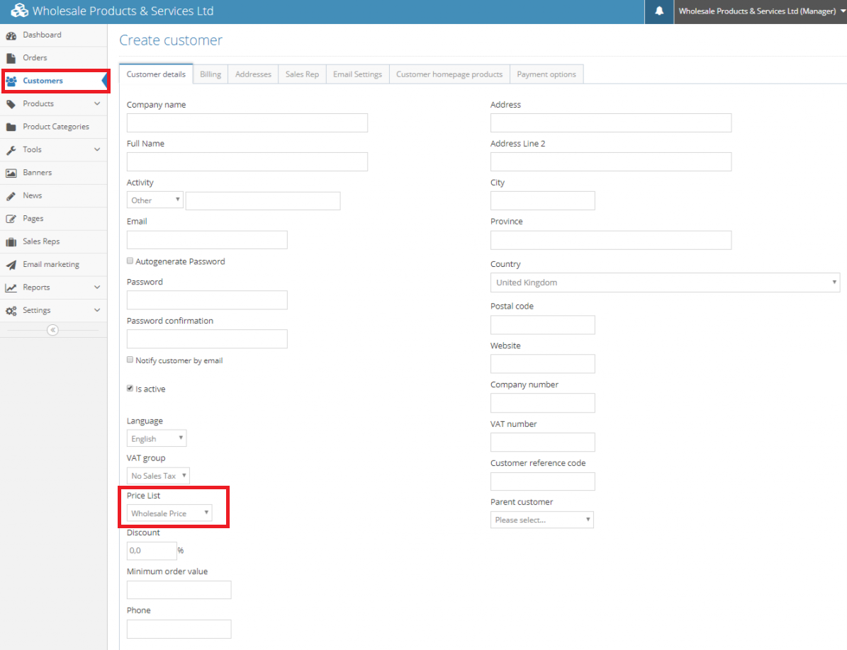 Customer price lists - B2B Wave Knowledge Base