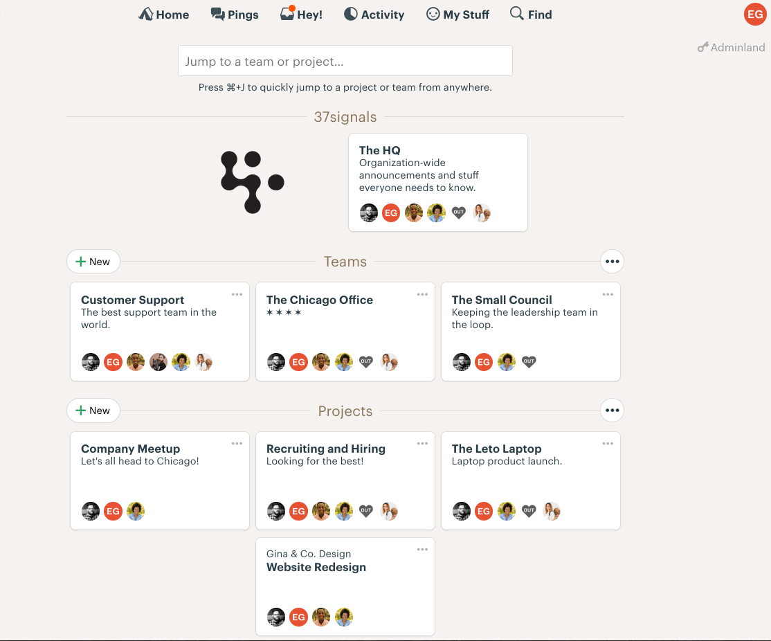 The Home screen - Basecamp 3 Help