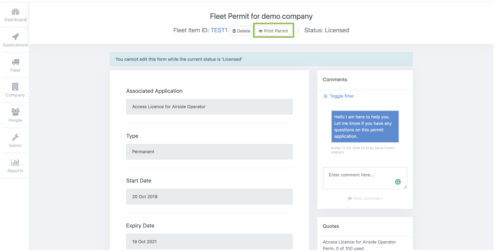 Printing a Vehicle Permit - AIRDAT Support Centre