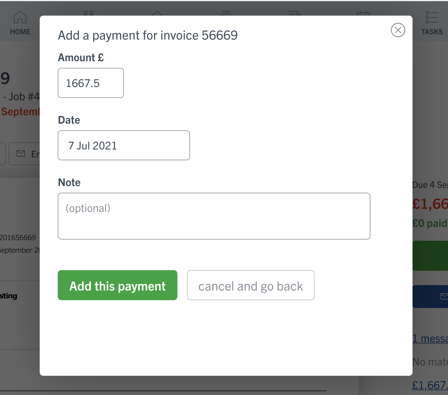 Adding payments (or part-payments) to invoices - YourTradebase Help