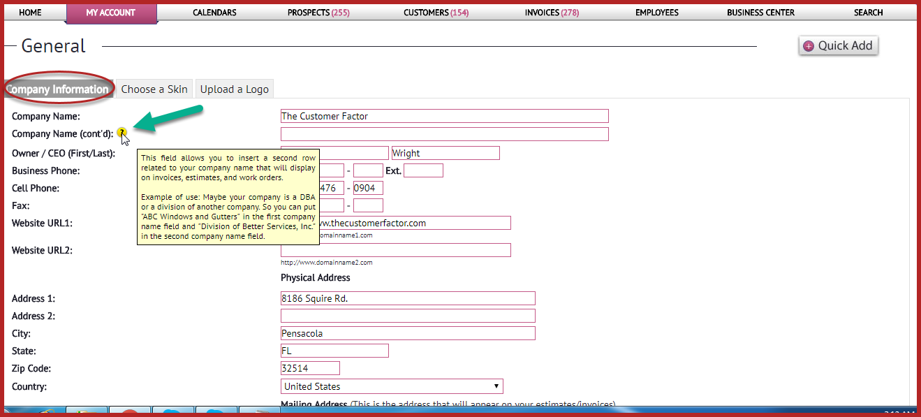 Adding Company Information - The Customer Factor Knowledge Base