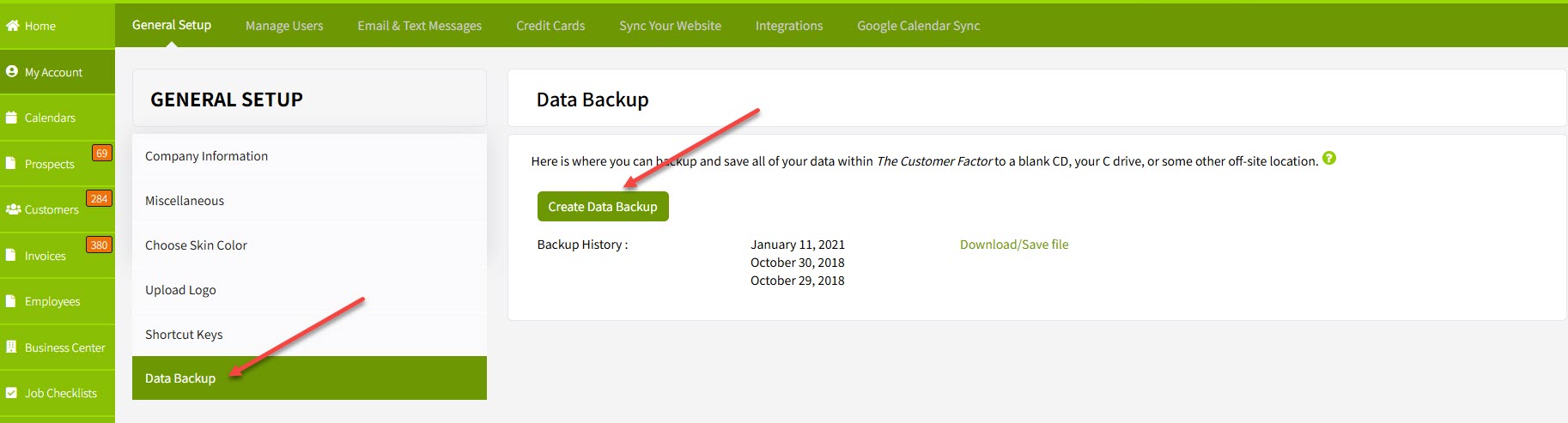 Back Up Your Account - The Customer Factor Knowledge Base