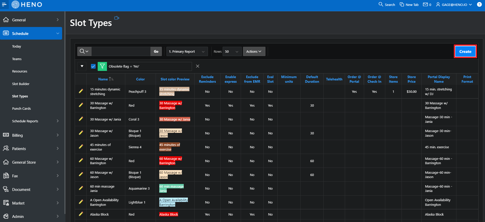 Creating Slot Types and Colors - HENO Support Knowledge Base