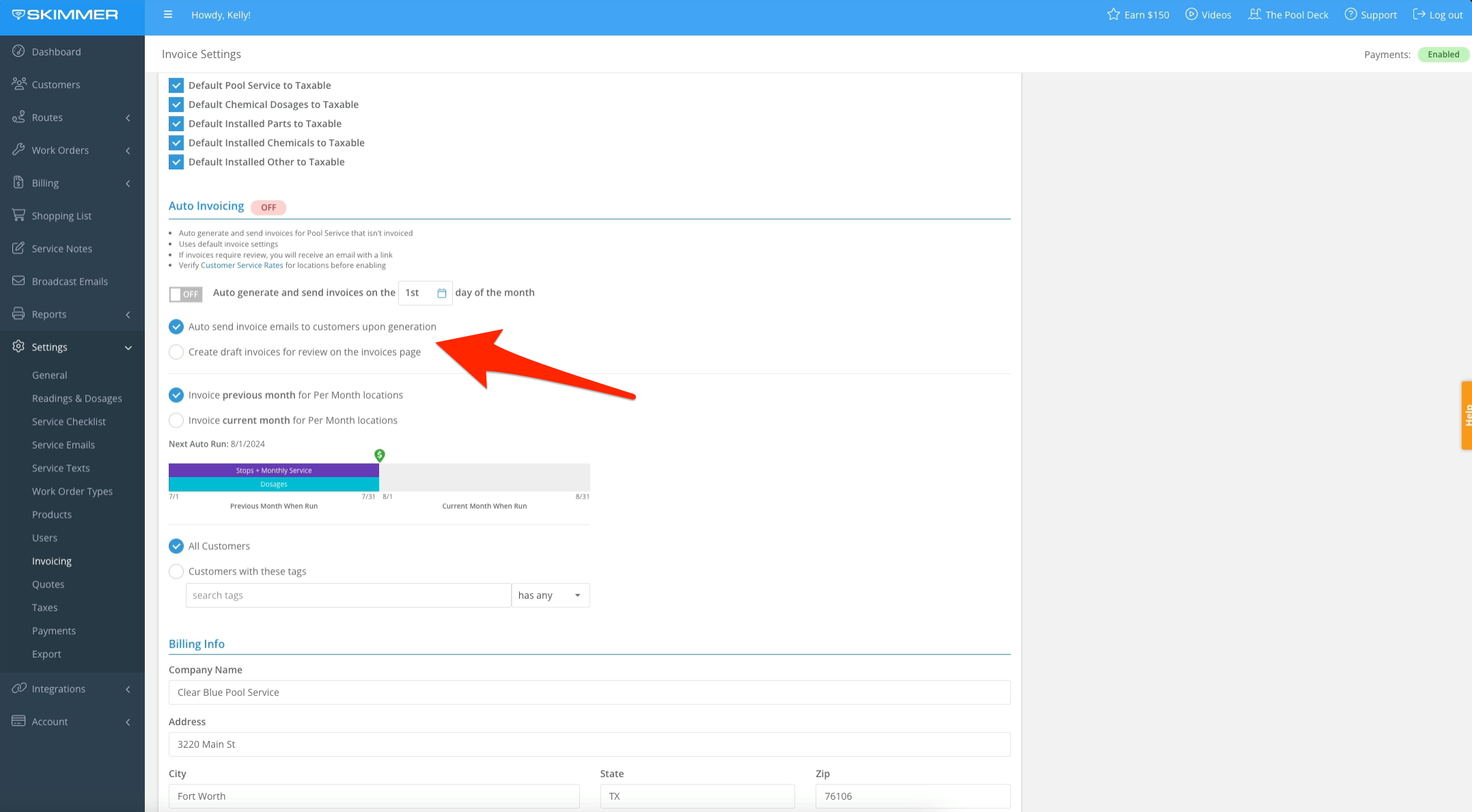 Skimmer Billing – Auto Invoicing Settings - Pool Software Videos ...