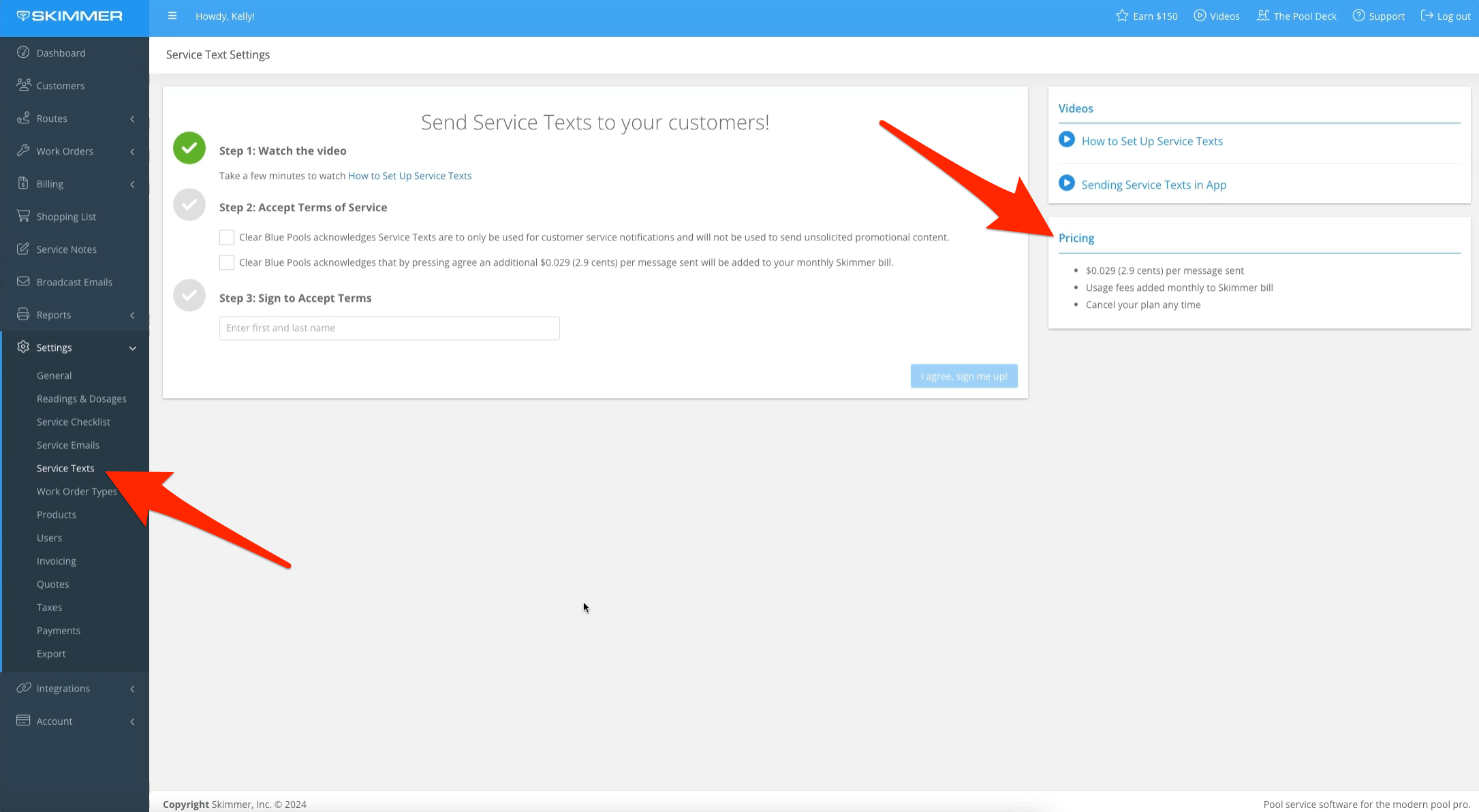 Service Texts - Activate and Set Up (Web) - Pool Software Videos & Tutorials | Skimmer
