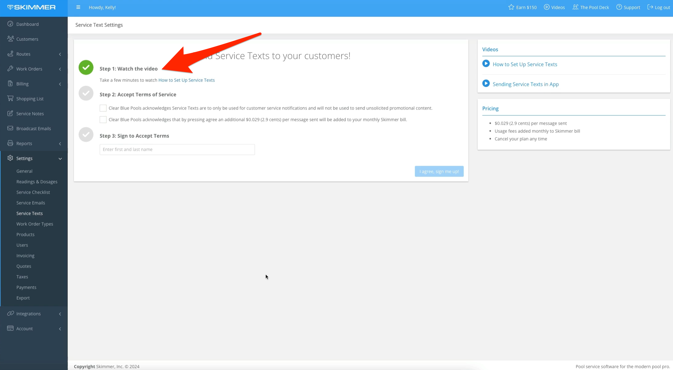 Service Texts - Activate and Set Up (Web) - Pool Software Videos & Tutorials | Skimmer