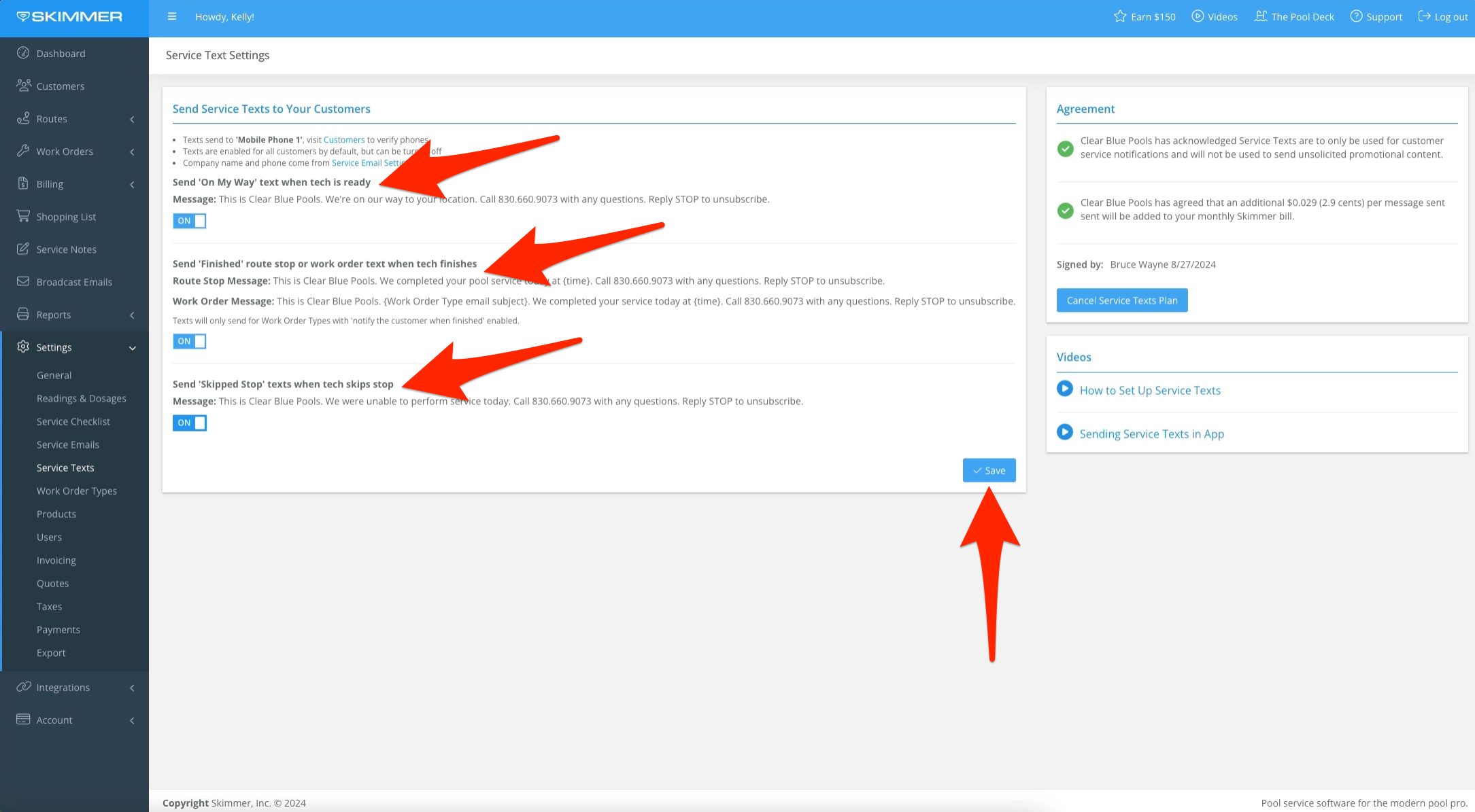 Service Texts - Activate and Set Up (Web) - Pool Software Videos & Tutorials | Skimmer