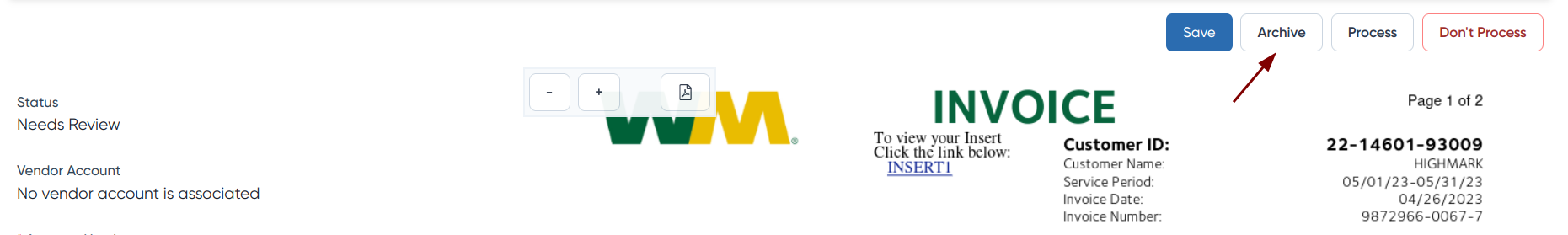 How do I Archive an Extracted Vendor Invoice - Discovery