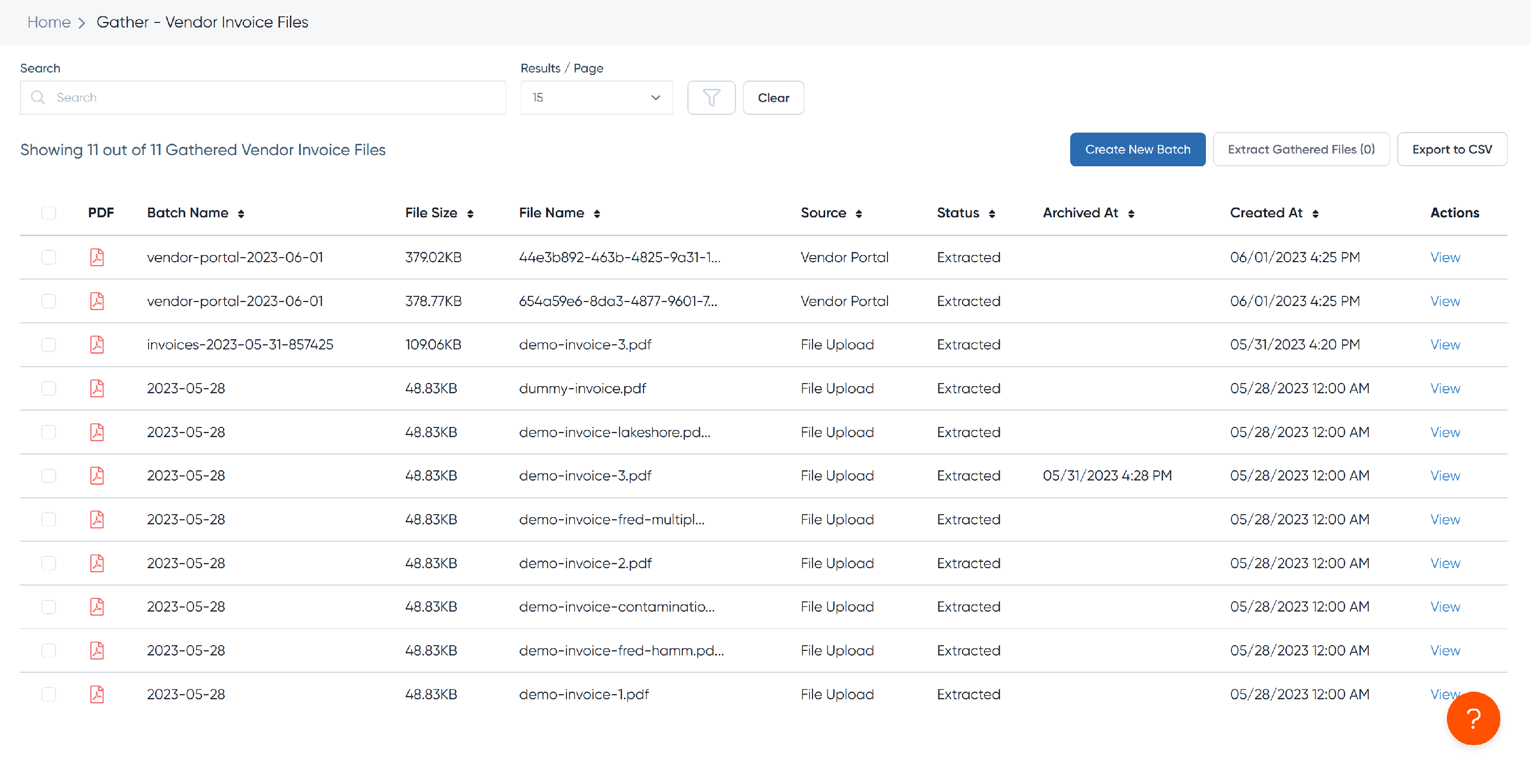 How do I see my Gathered Vendor Invoice Files? - Discovery