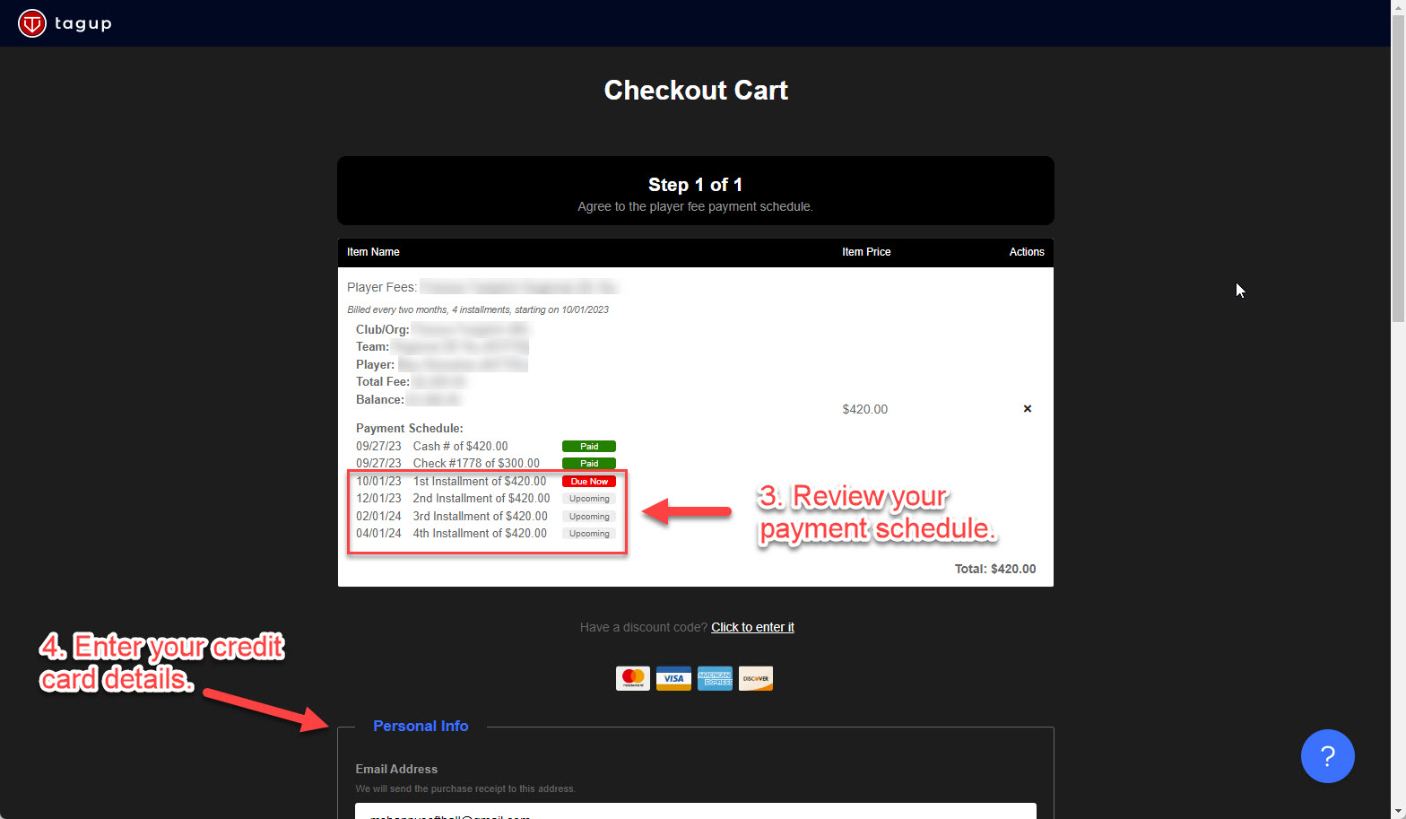 How do I pay my player fees? - tagup