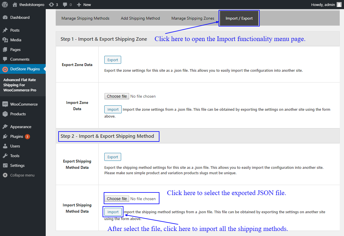 How to import shipping methods from the exported JSON file - DotStore ...