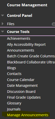 Course Tools: Manage Announcements - CSCC DEIS Knowledge Base