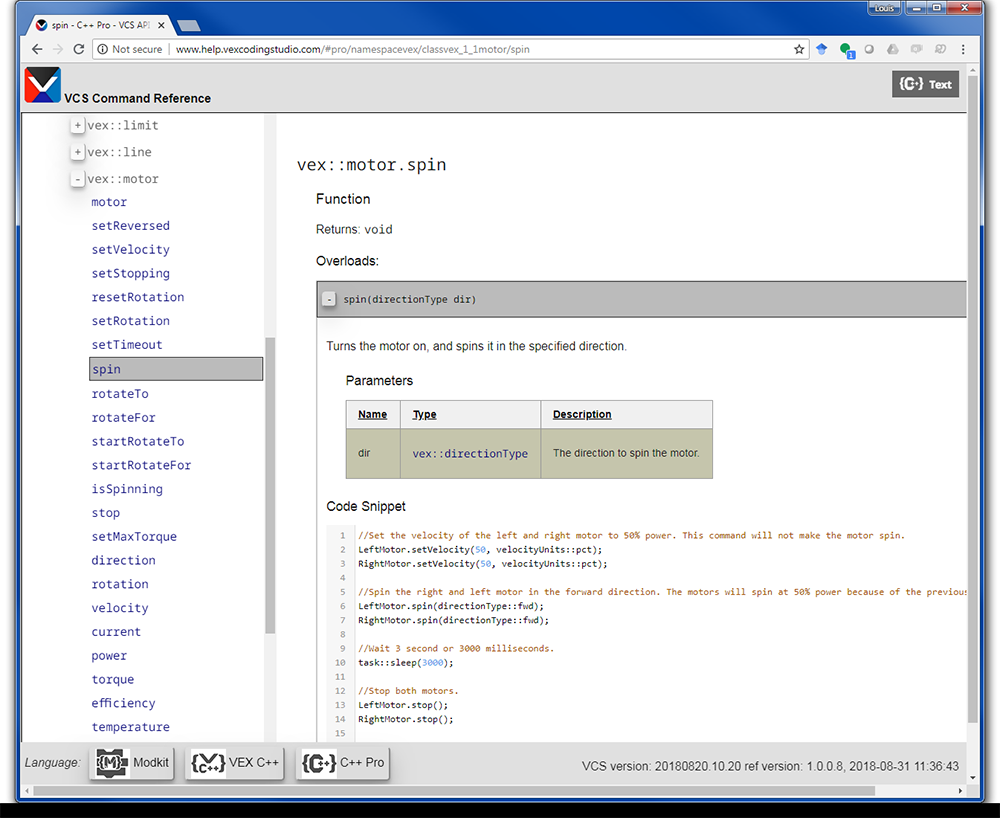 How to Read a Command Reference - VEX Robotics Knowledge Base