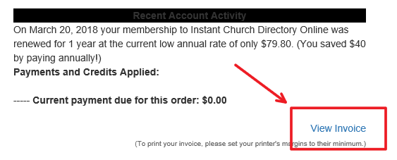 Payments and Invoices - Instant Church Directory