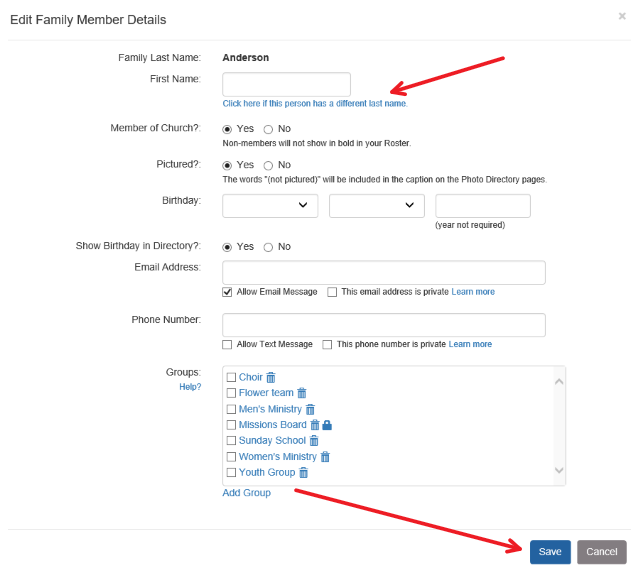 Creating and updating a family or individual details - Instant Church ...