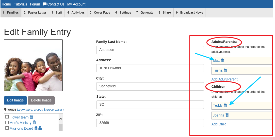 Creating and updating a family or individual details - Instant Church ...