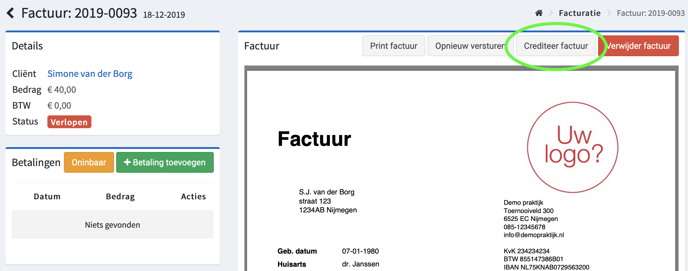 Hoe kan ik een factuur crediteren? - MijnDiAd praktijksoftware kennisbank