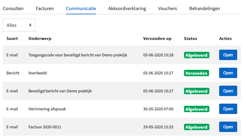 Verzonden e-mails, berichten en SMS - MijnDiAd praktijksoftware kennisbank