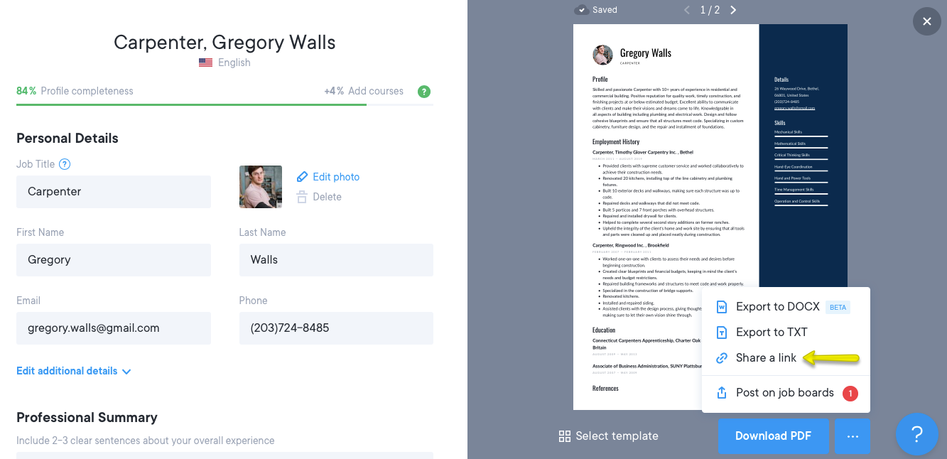 Can I download my resume to Word or PDF? - FAQ · Resume.io