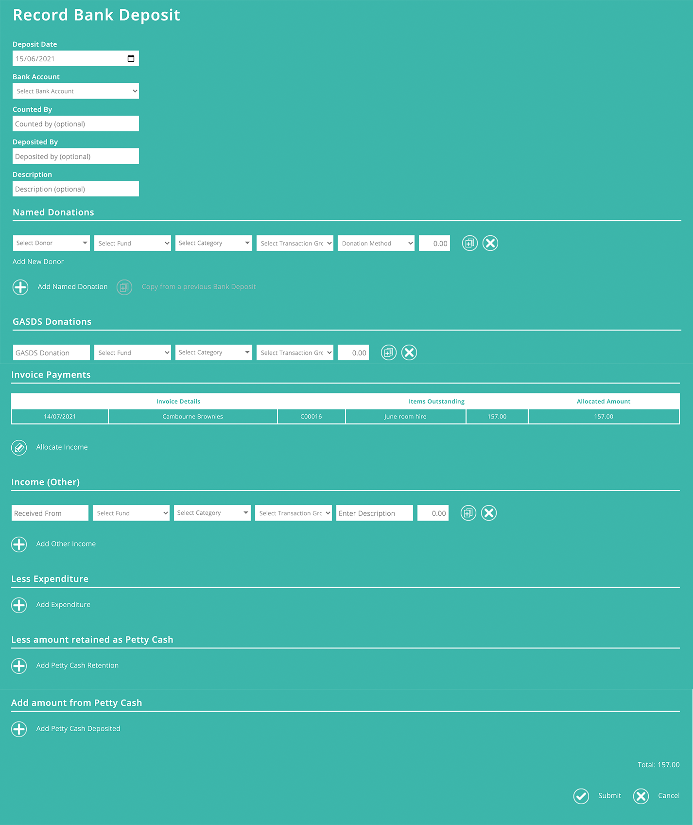 Record Bank Deposit (Screen Overview) - ExpensePlus Help & FAQ