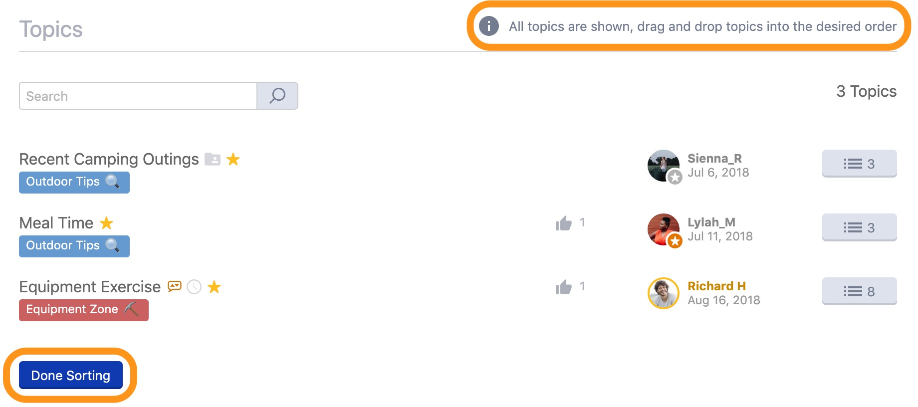 Sorting and Ordering Topics - Recollective Knowledge Base