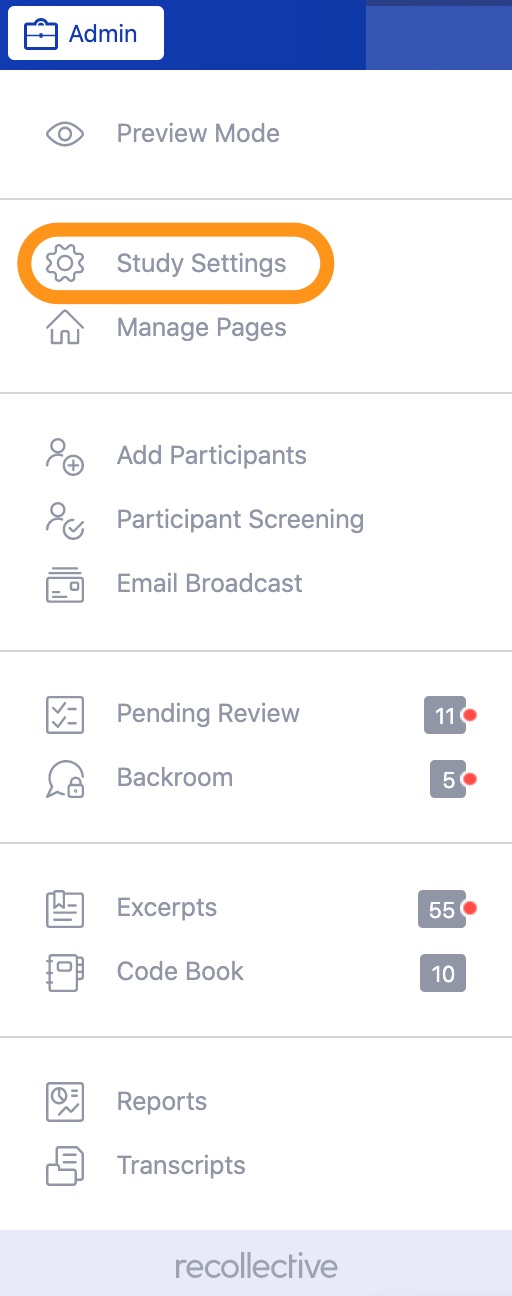 Accessing Study Settings - Recollective Knowledge Base