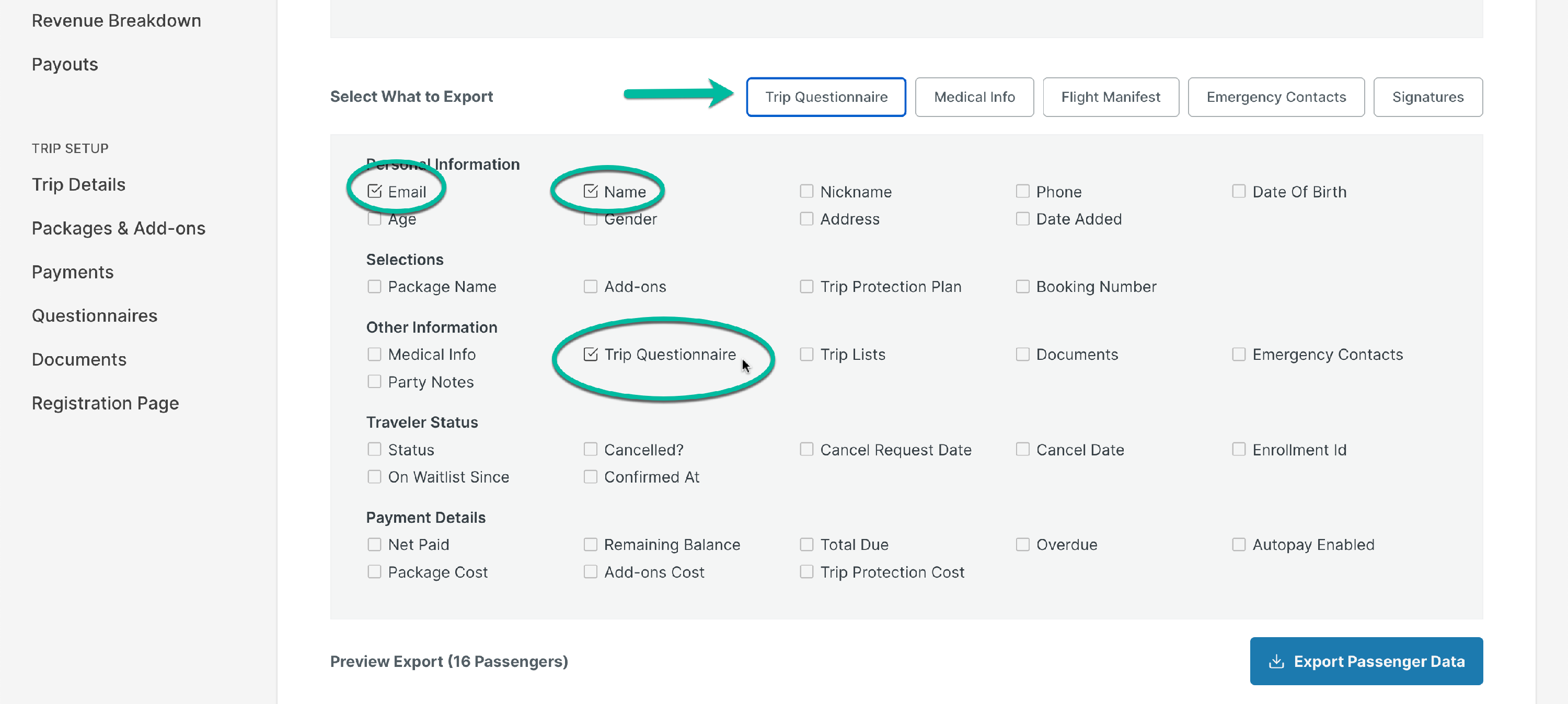 How Do You Export Trip Questionnaire Answers? - GroupCollect Knowledge Base
