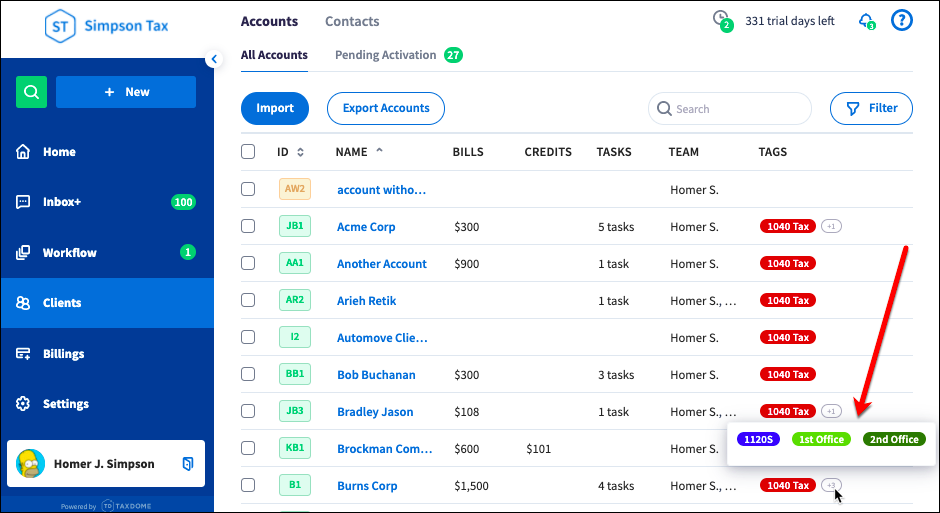 Tags in Accounts and Tasks - TaxDome Help Center