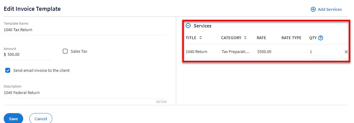 Services (Basic): Add to Invoices - TaxDome Help Center