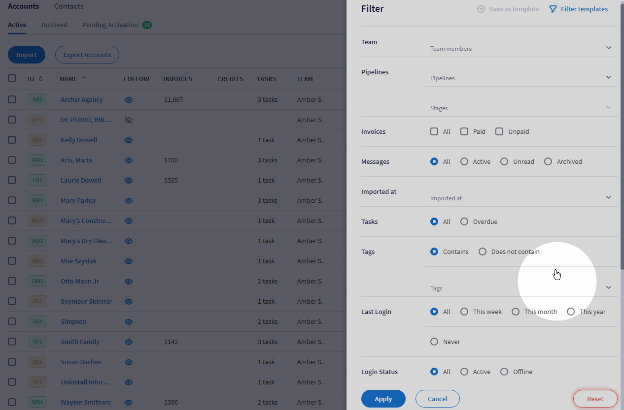 CRM (Basic): Filter Templates - TaxDome Help Center