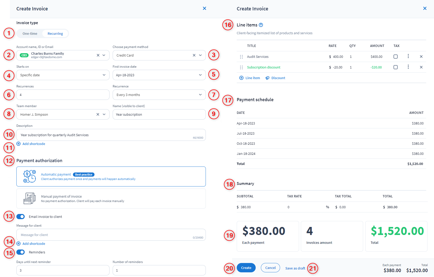 Recurring Invoices (Basic): Create, Schedule, Save as Draft - TaxDome ...