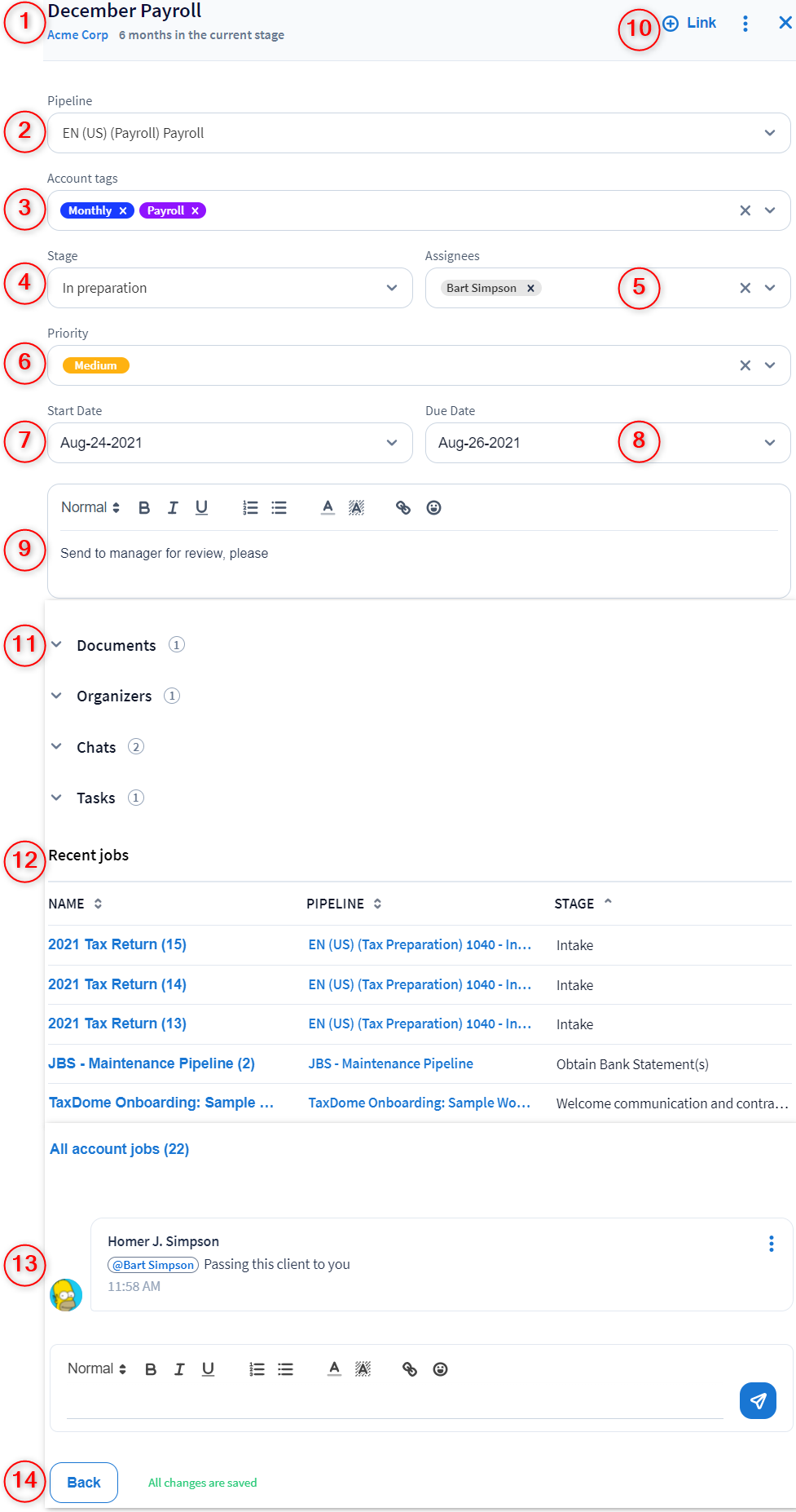 Jobs (Basic): Job Cards in Pipelines - TaxDome Help Center