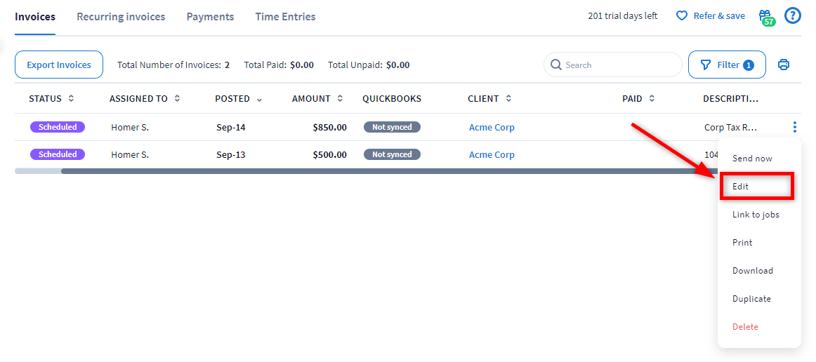 Invoices (Advanced): Schedule ahead - TaxDome Help Center