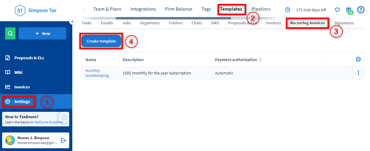 Recurring invoices (Basic): Create & apply templates - TaxDome Help Center