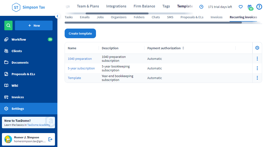 Recurring invoices (Basic): Create & apply templates - TaxDome Help Center