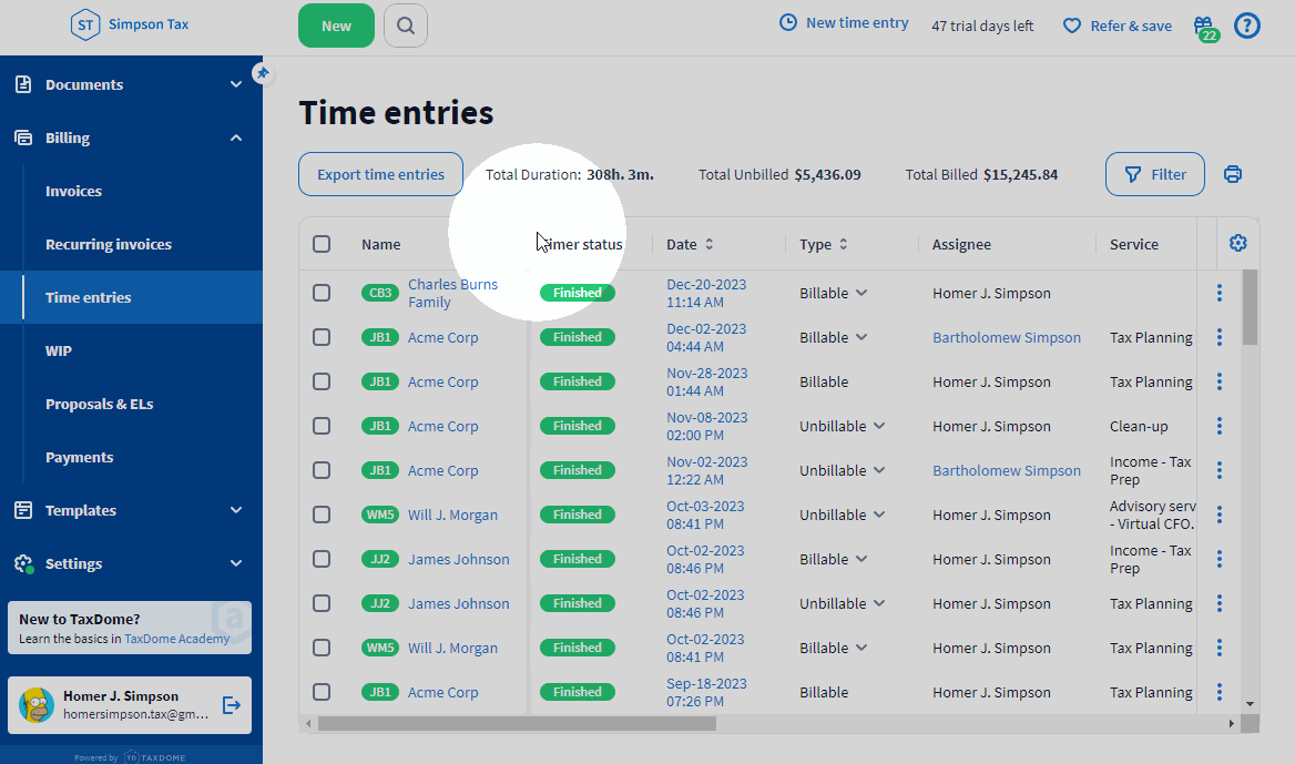 Time entries (Basic): Bill time - TaxDome Help Center