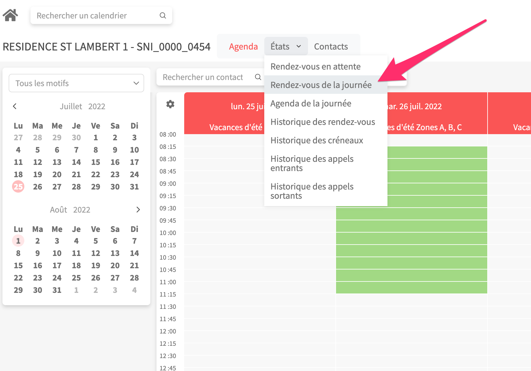 Visualiser et imprimer la liste des rendez-vous d’une journée - Base de connaissance
