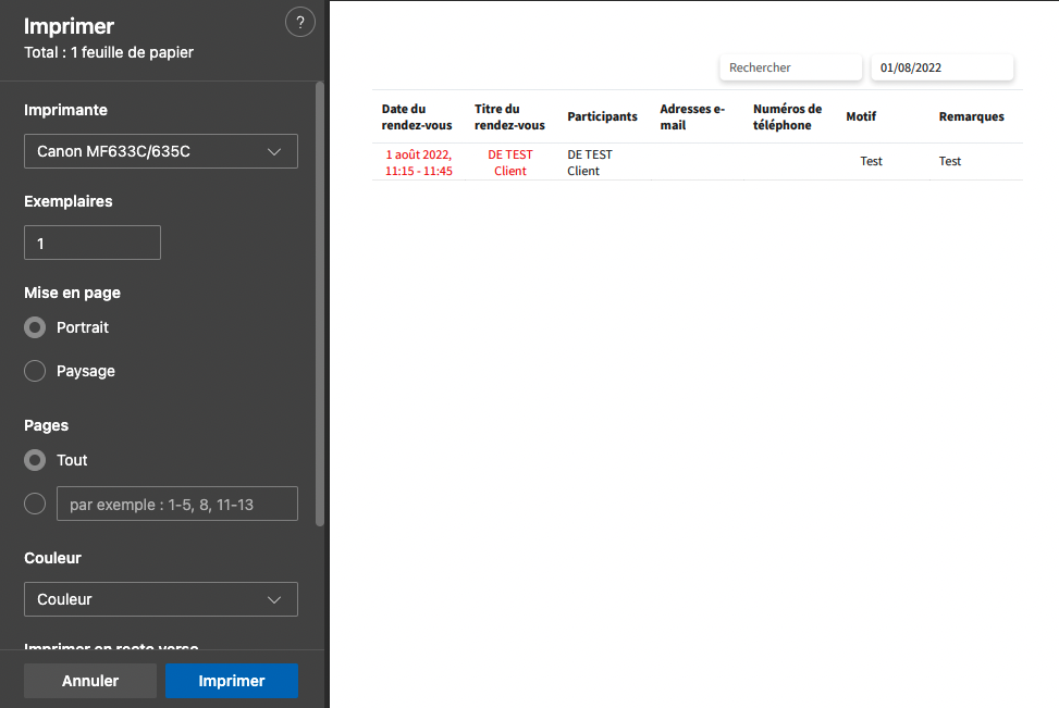 Visualiser et imprimer la liste des rendez-vous d’une journée - Base de connaissance