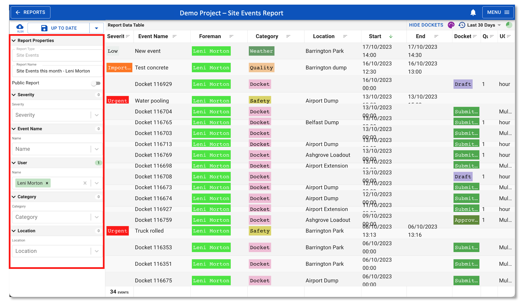 Site Event Reports - Virtual Superintendent Knowledge Base