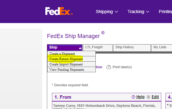 Create a FedEx Return Label - Del Mar Fans & Lighting Knowledge Base