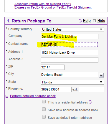 Create a FedEx Return Label - Del Mar Fans & Lighting Knowledge Base