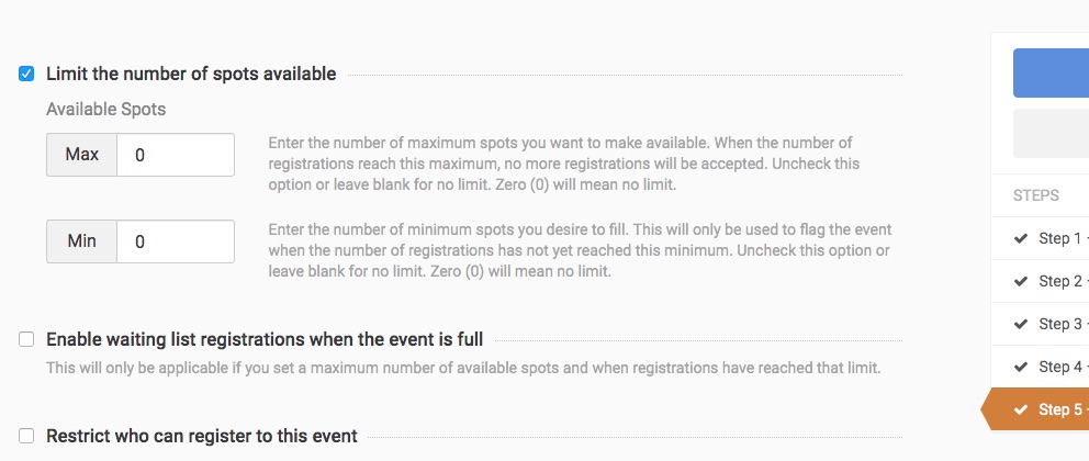Limit available spots for registrations - Corsizio Support