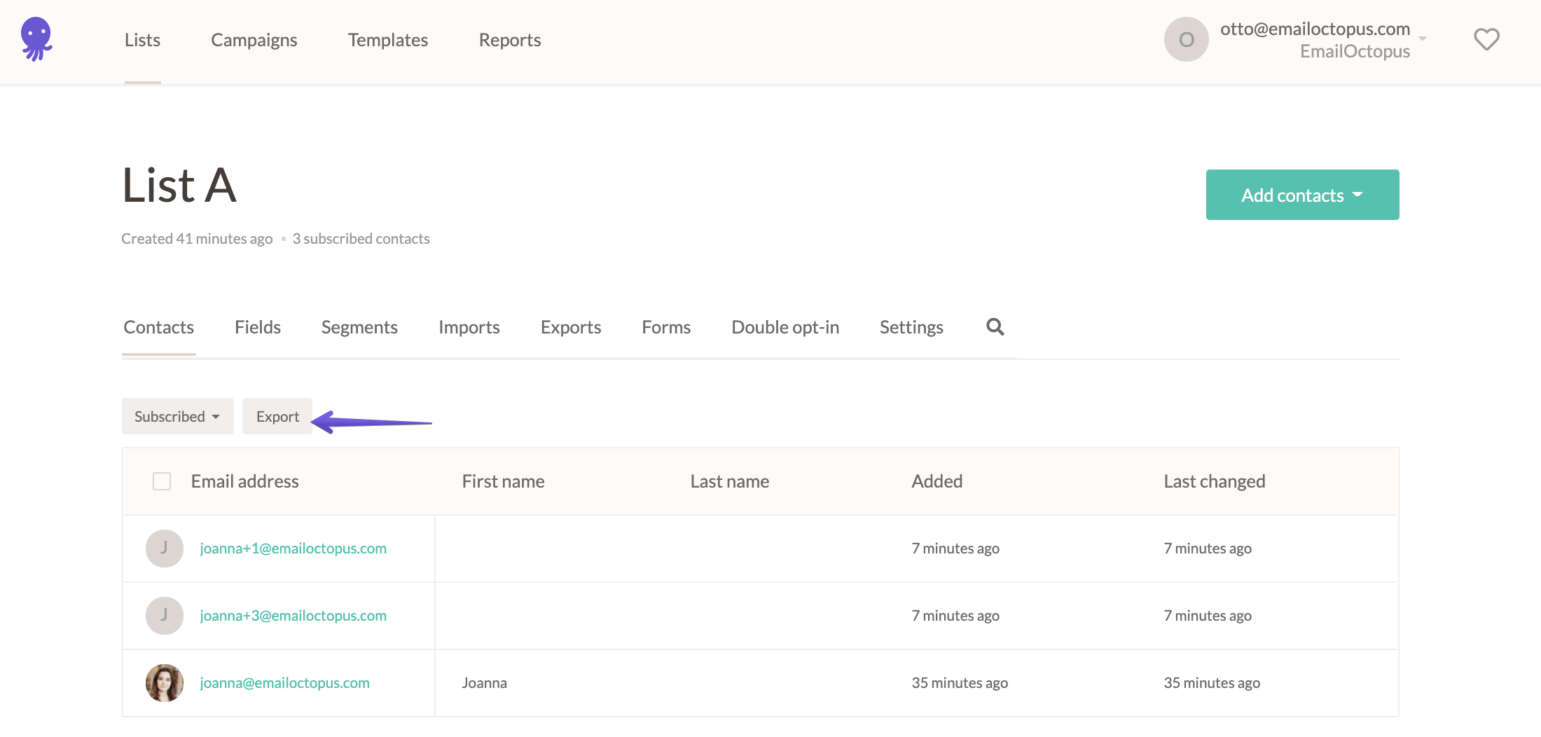 Exporting contacts from a list - EmailOctopus knowledge base