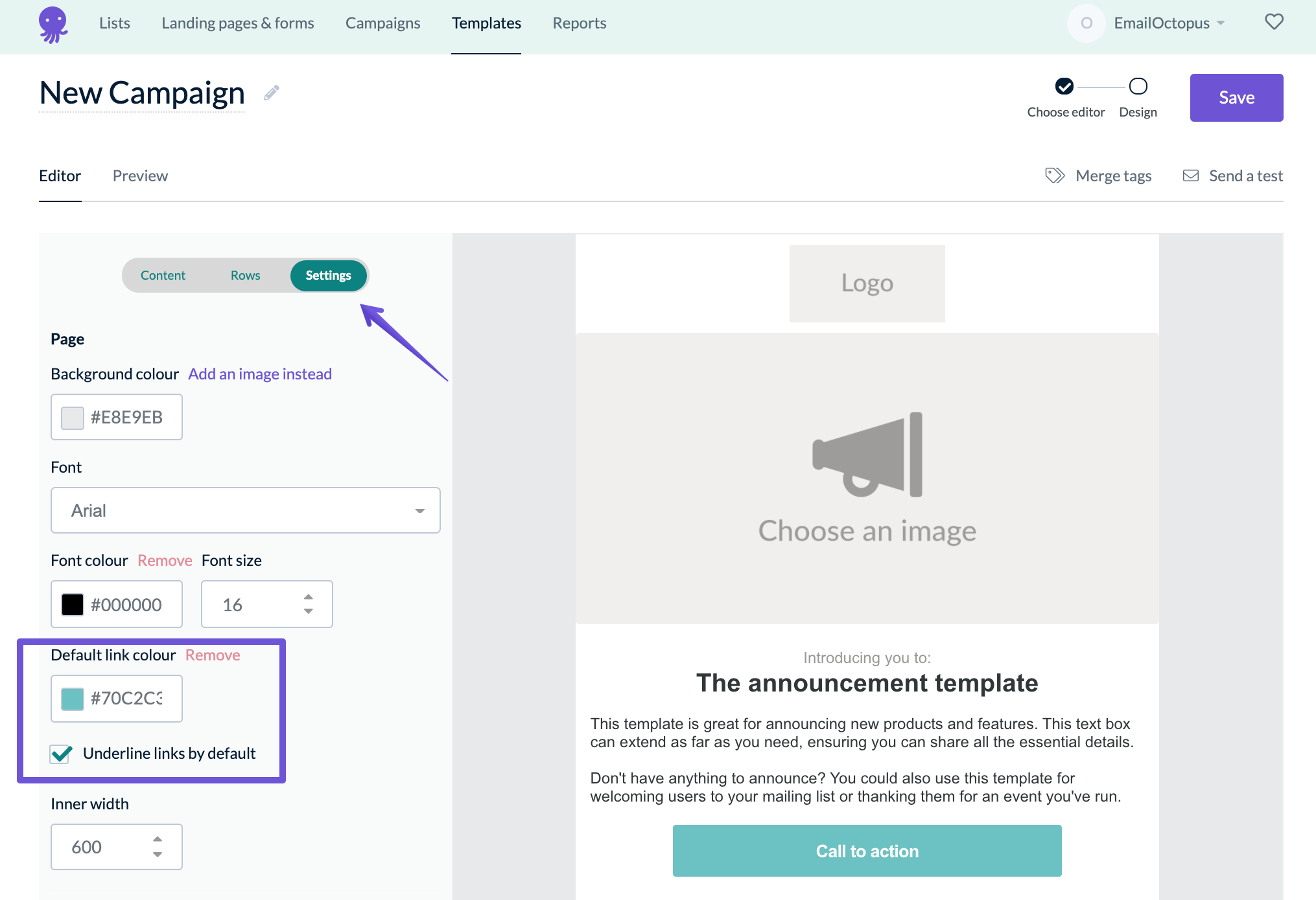 How to edit the hyperlink settings - EmailOctopus knowledge base