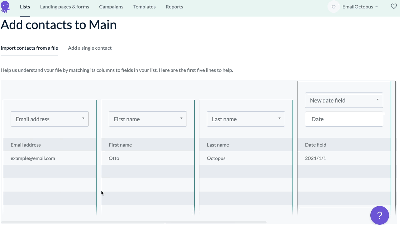 Importing contacts into a list - EmailOctopus knowledge base
