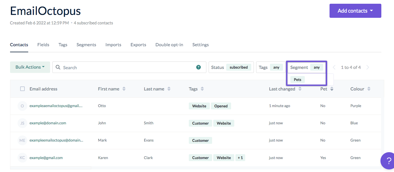 How to sort, order and search for contacts - EmailOctopus knowledge base